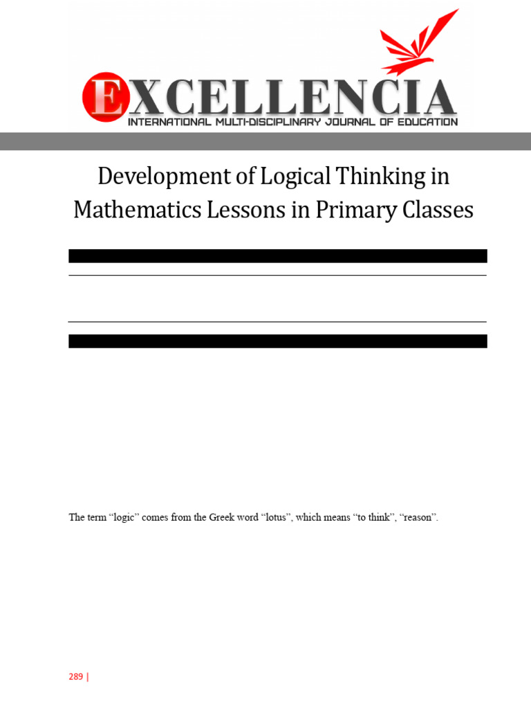 289-294 Development of Logical Thinking in Mathematics Lessons in ...