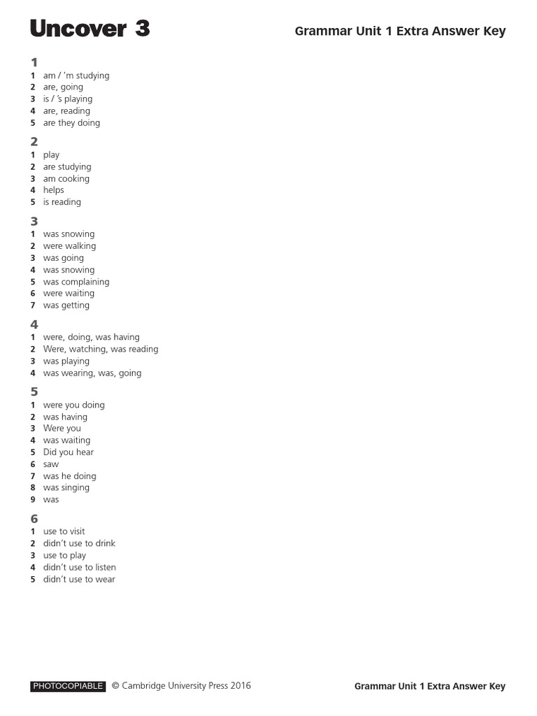 Unc3 Unit 1 Grammar Extra Answer Key | PDF