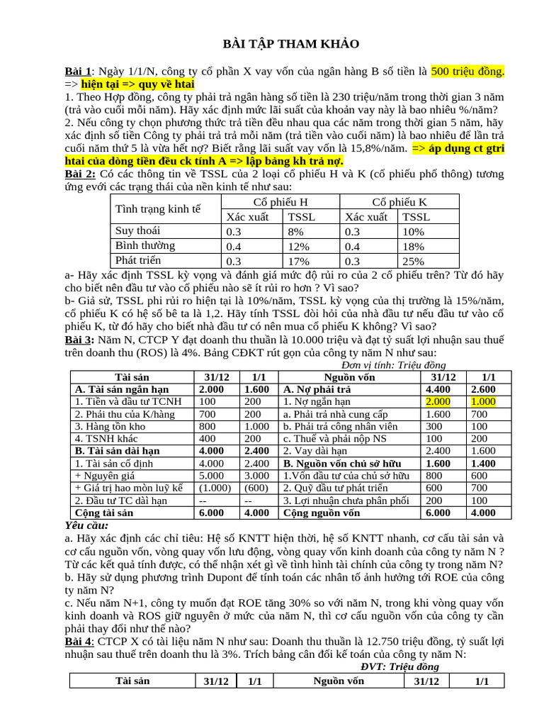 1 số bài tập TCDN1 tham khảo | PDF