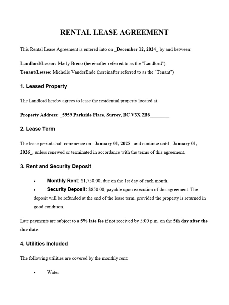 LEASE AGREEMENT For MICHELLE VANDERENDE | PDF | Lease | Leasehold Estate
