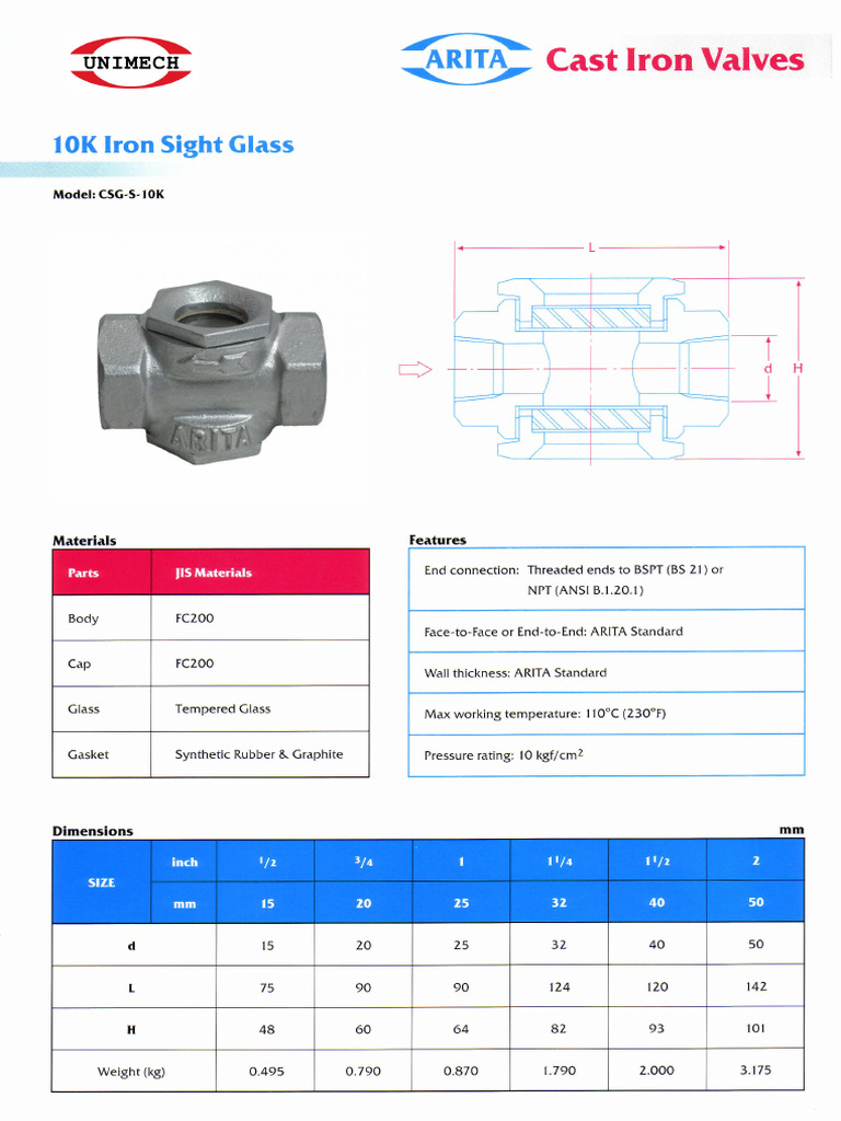 Arita Ci Sight Glass Wo Flapper Se CSG S 10k | PDF