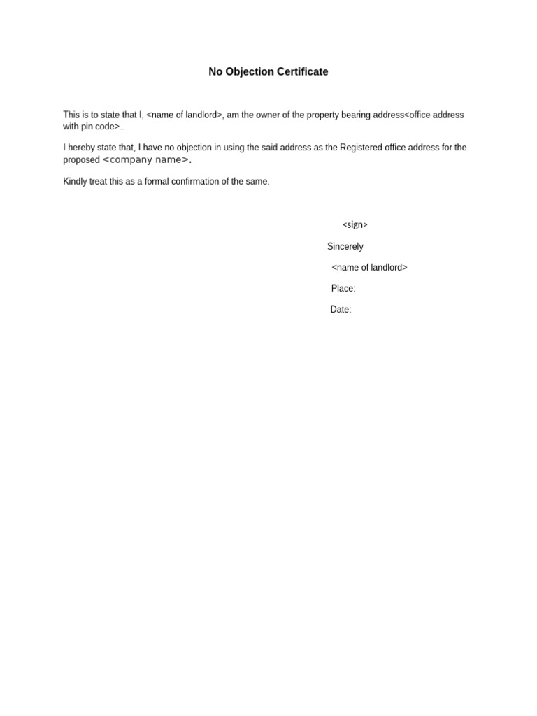 No Objection Certificate Template | PDF
