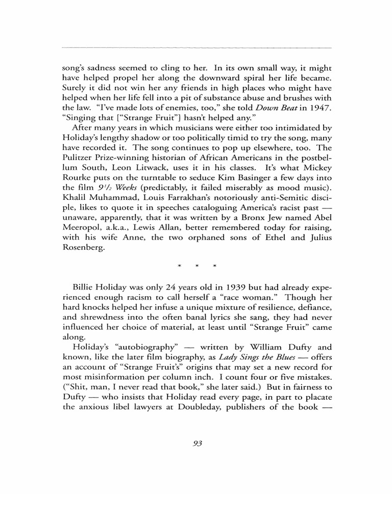 Billy Holiday S Strange Fruit Contxt | PDF