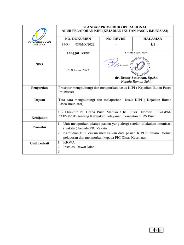 SPO Alur Pelaporan KIPI | PDF