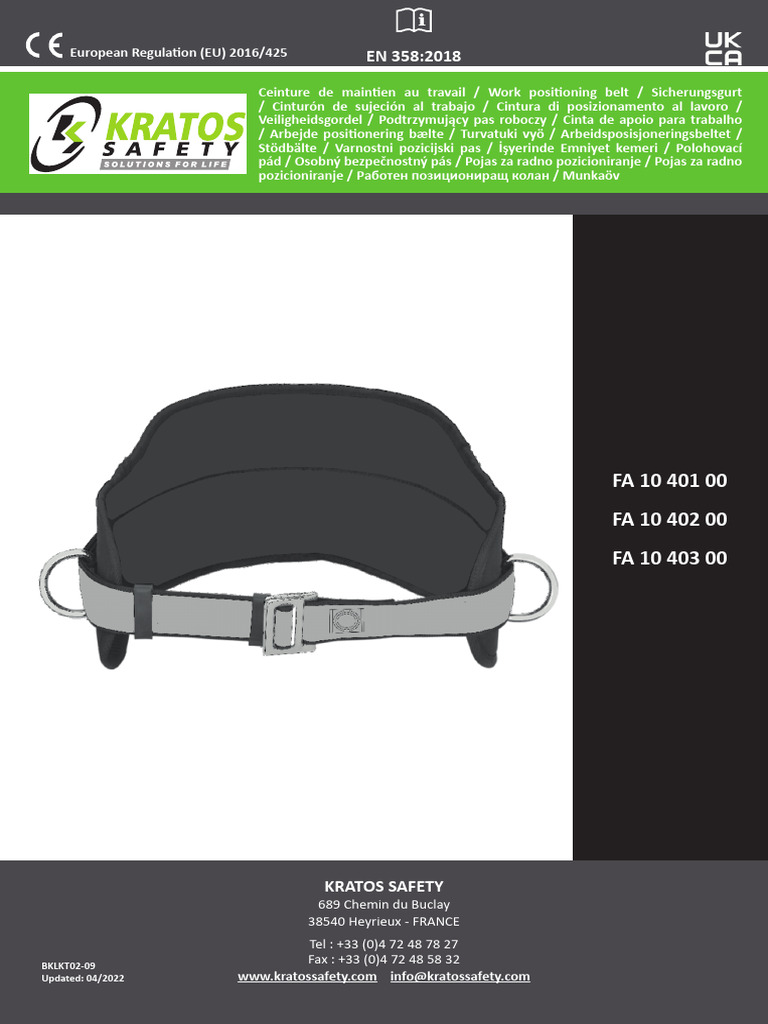 KRATOS SAFETY Belts UIM (BKLKT02-09) | PDF