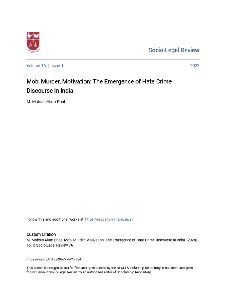 Mob Murder Motivation_ the Emergence of Hate Crime Discourse In | PDF ...