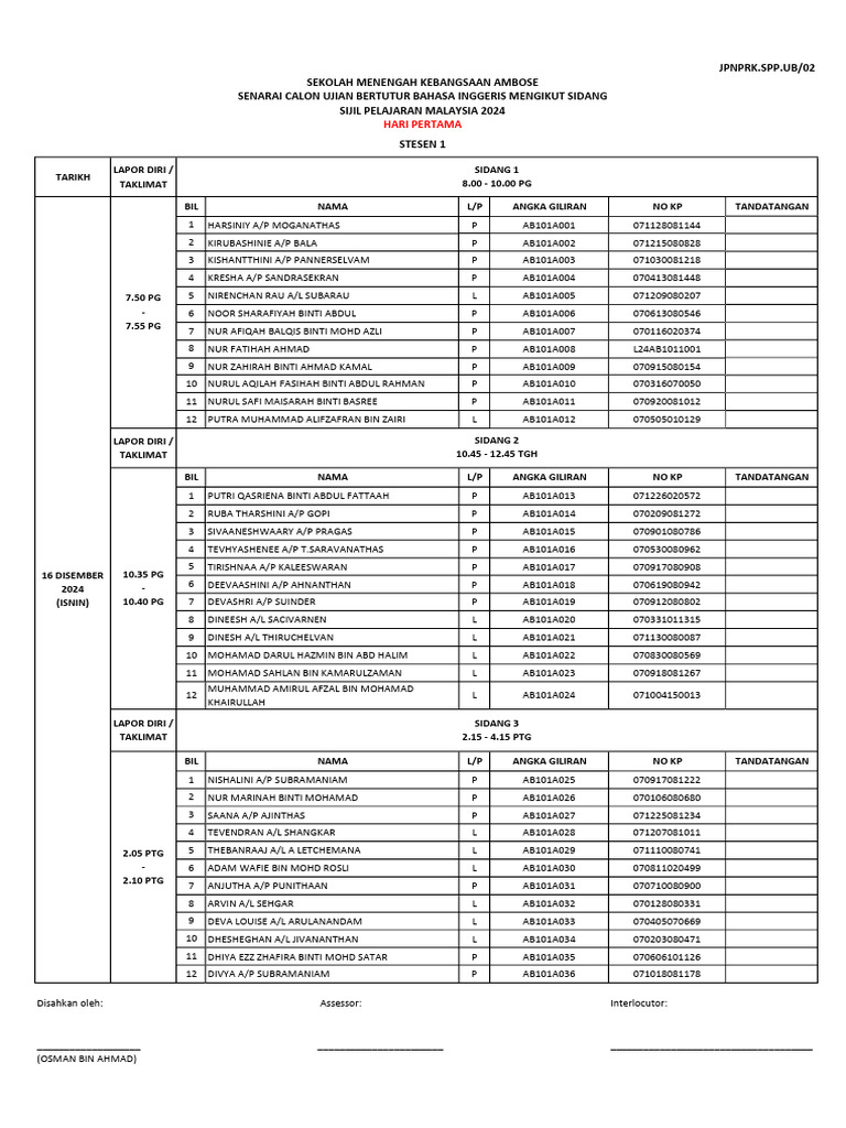 Ubbi SPM 2024 H1-H3 | PDF | Malaysia | Student Assessment And Evaluation