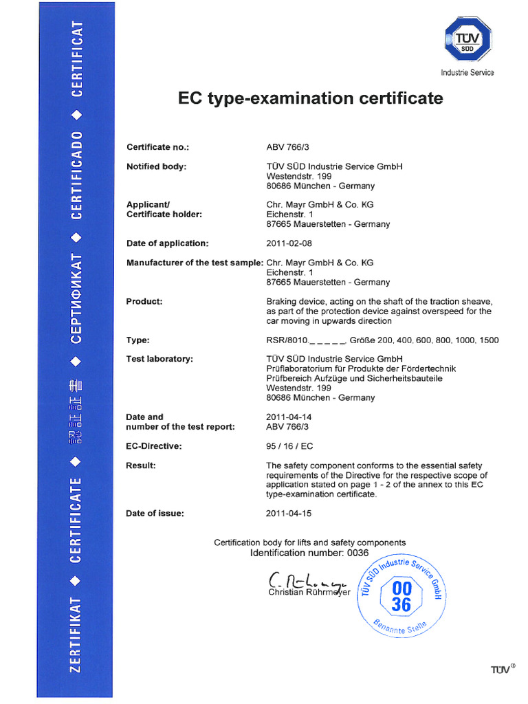 C17my003a Certificate - Machine Brake | PDF