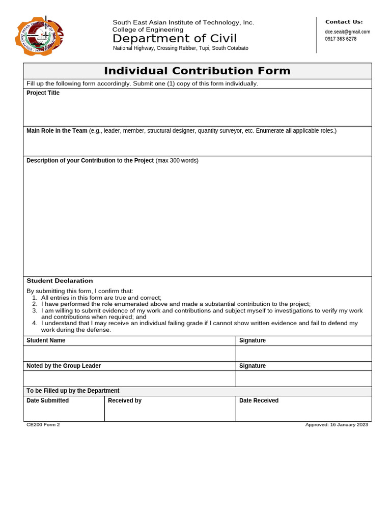 2 Individual Contribution Form | PDF | Thesis | Methodology
