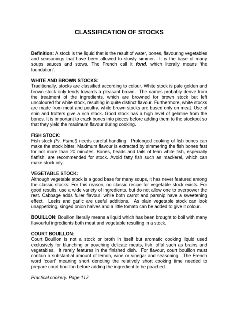 KOP CK 13.1 HO Classification of Stock | PDF | Stock (Food) | Broth