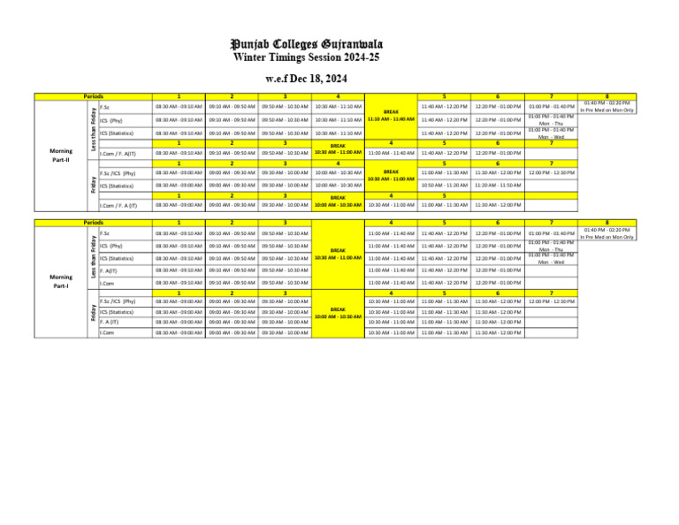 Winter Timings Session 2024-25 (W.e.f Dec 18, 2024) | PDF