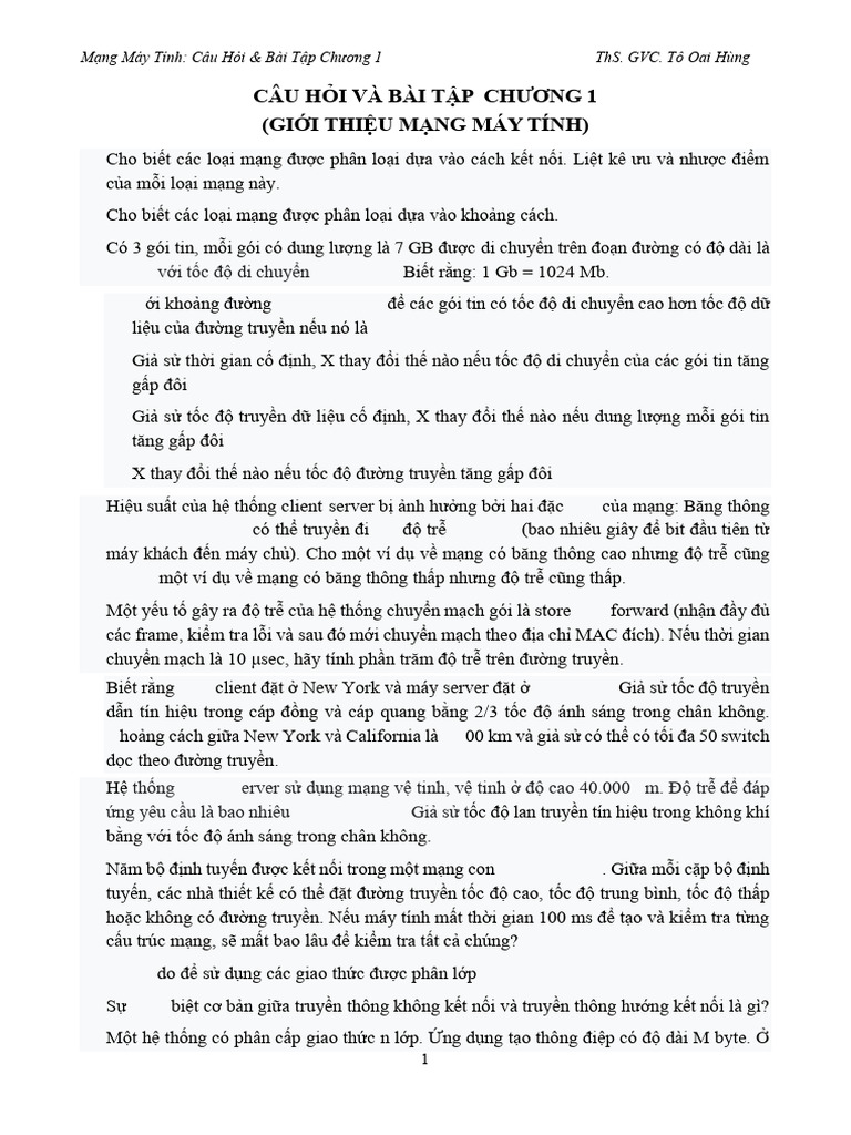 CauHoi BaiTap Chuong 1 | PDF