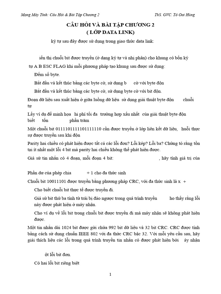 CauHoi BaiTap Chuong 2 | PDF