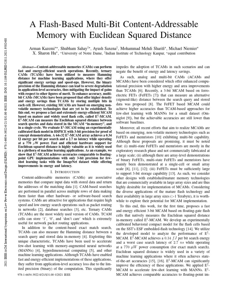 A Flash-Based Multi-Bit Content-Addressable Memory With Euclidean Squared Distance | PDF | Flash ...
