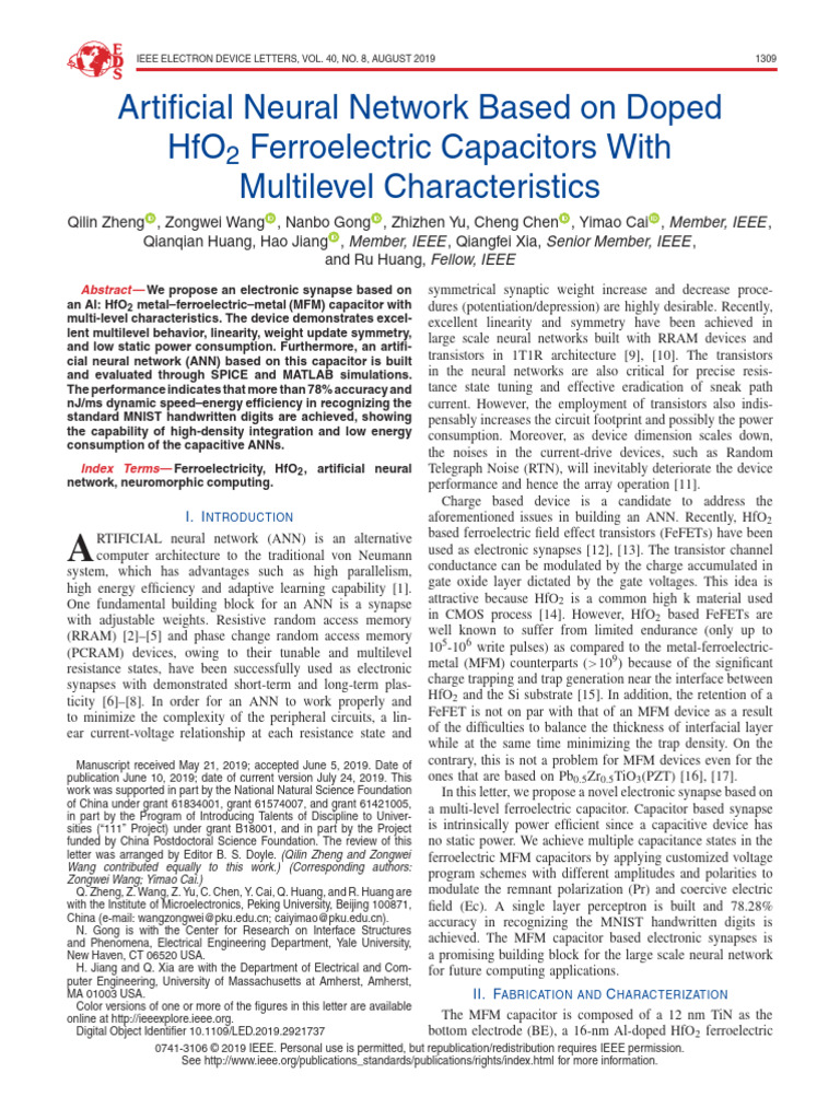 Artificial Neural Network Based On Doped HfO2 Ferroelectric Capacitors ...