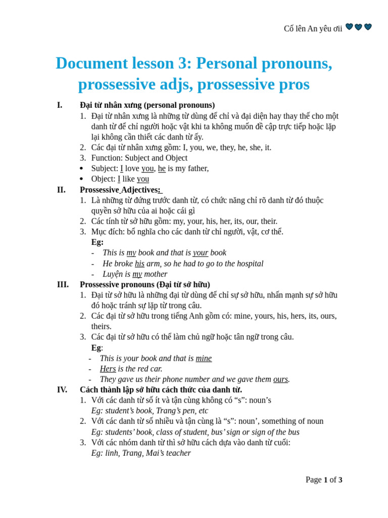 Lesson 3 Pronouns | PDF | Syntax | Linguistic Morphology