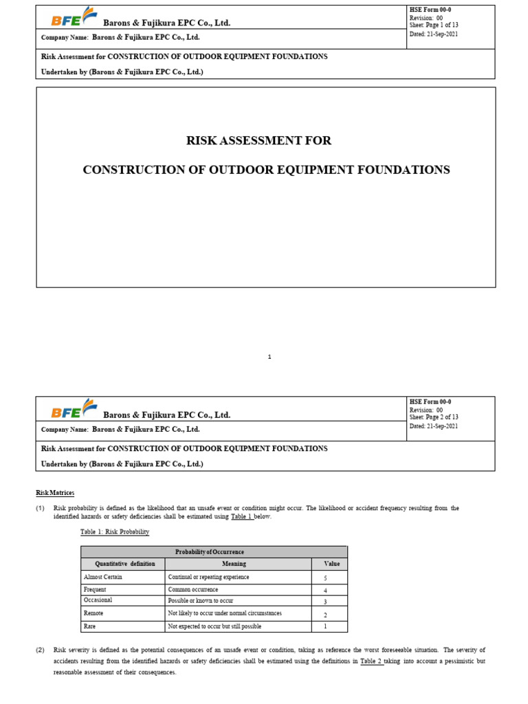 4. RA for Outdoor Equipment Foundation | PDF | Risk | Personal ...
