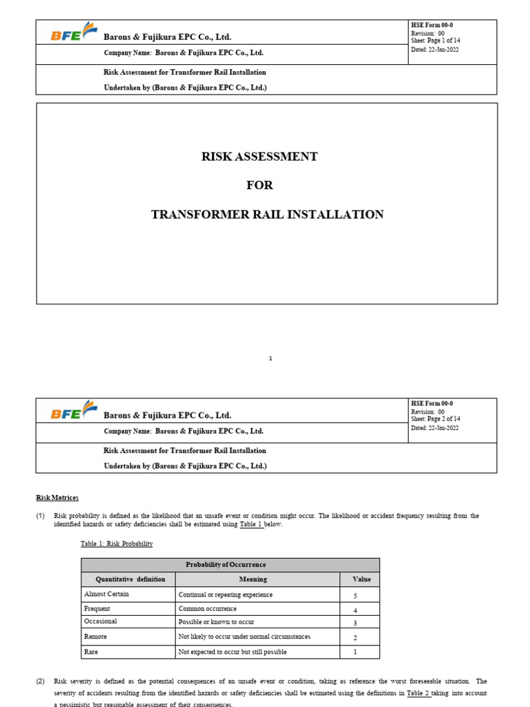 Transformer Rail Installation Risk Assessment | PDF | Risk | Risk ...