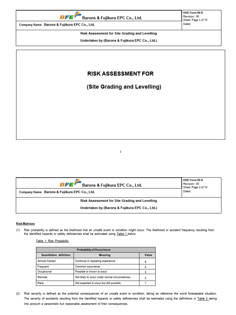 Risk Assessment For Site Grading and Levelling | PDF | Risk | Personal ...