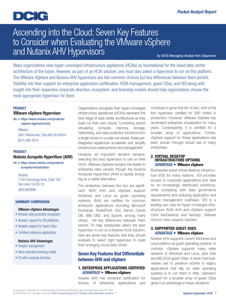 DCIG Pocket Analyst Report VMware VSphere Vs Nutanix AHV | PDF | Desktop Virtualization ...