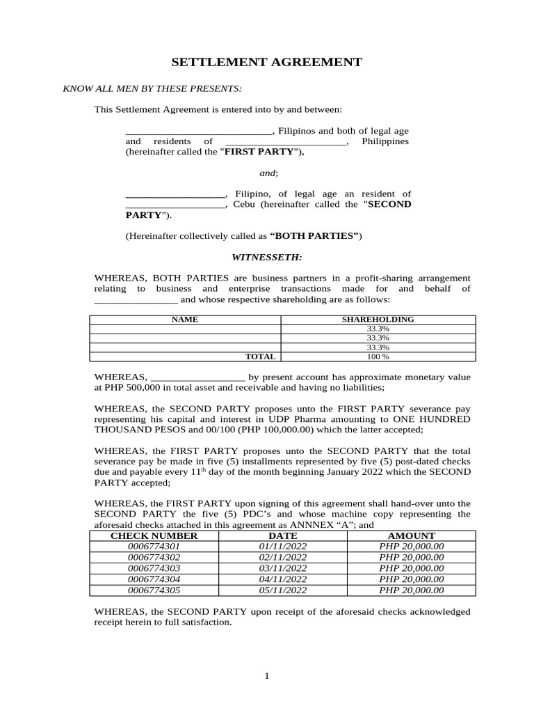 SETTLEMENT AGREEMENT | PDF | Private Law | Common Law