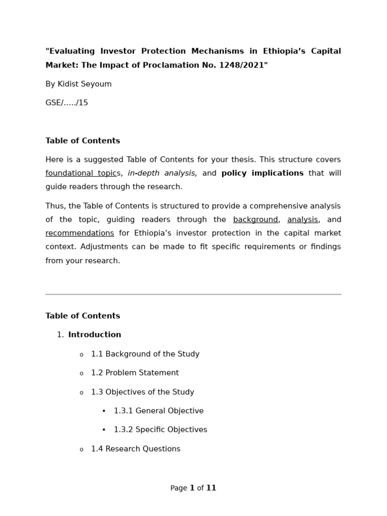Evaluating Investor Protection in Ethiopia | PDF | Market (Economics ...