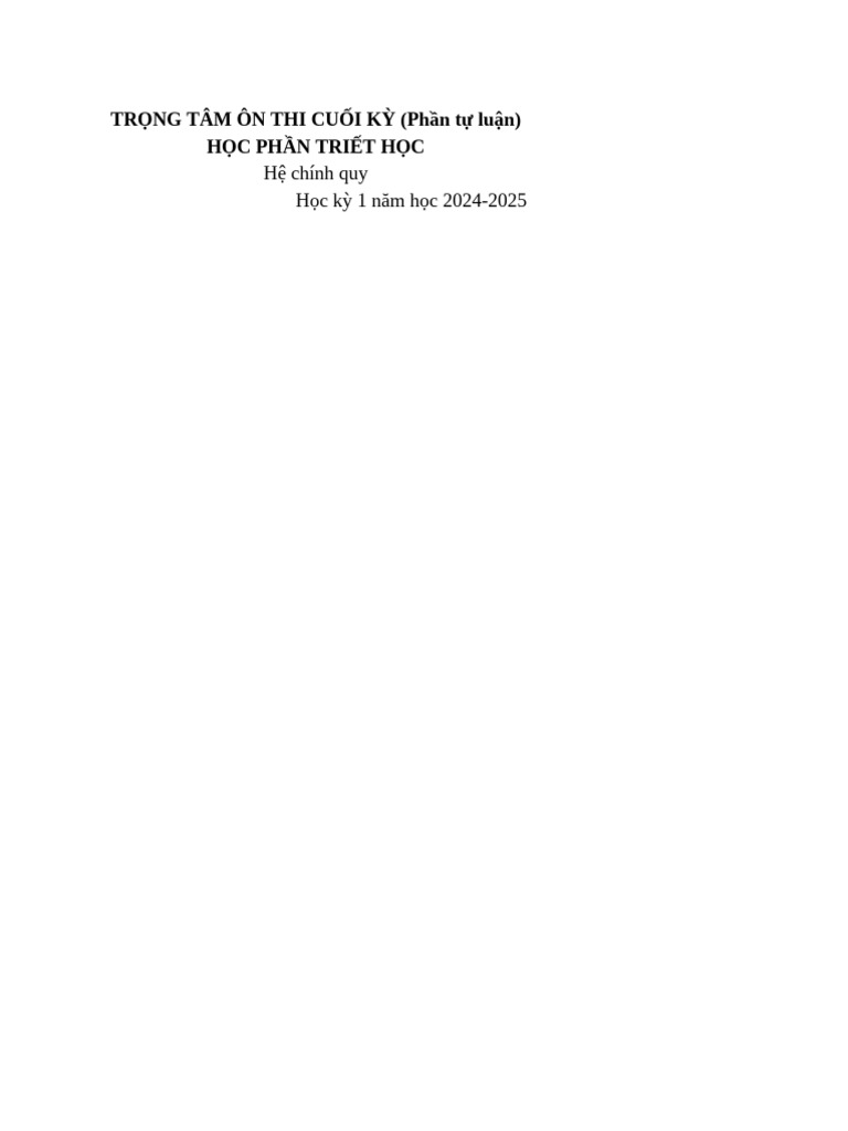 Trọng tâm ôn thi cuối kỳ Triết học HK1 2024-2025 | PDF