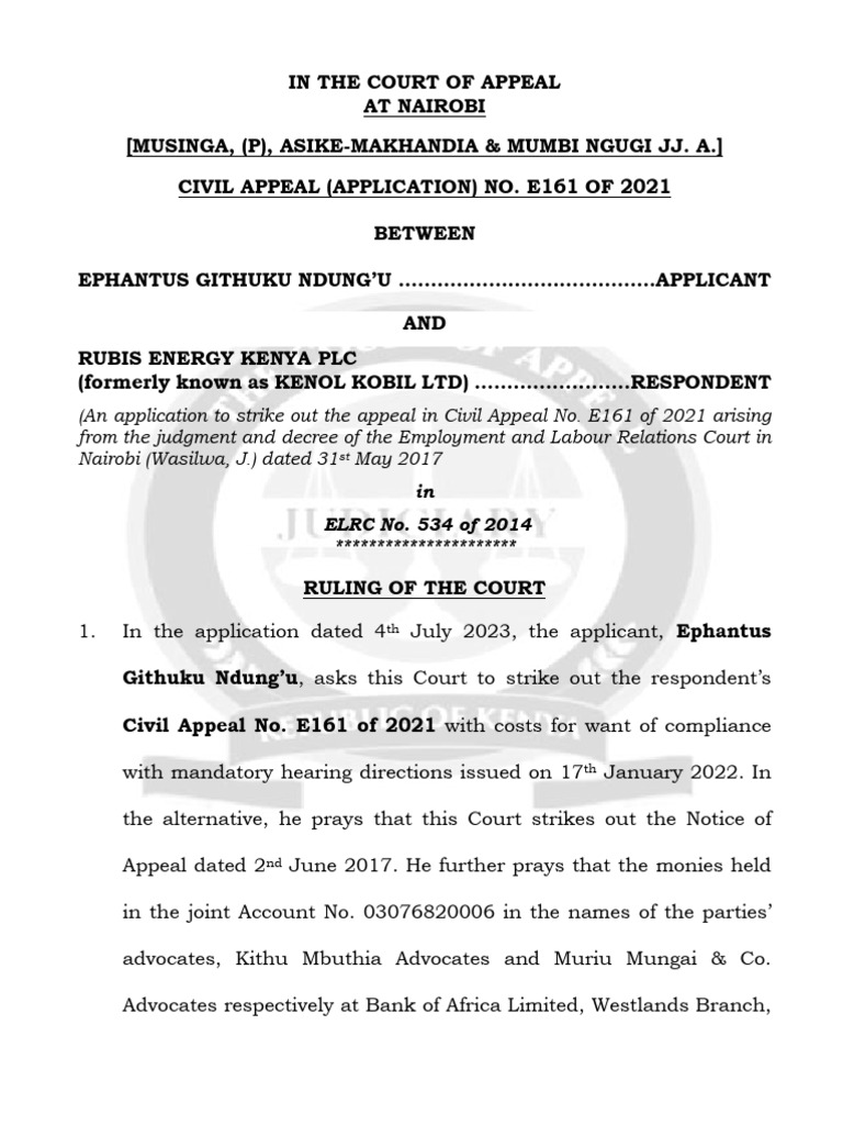 Civil Appeal (Application) No. E161 of 2021 | PDF | Appeal | Judgment (Law)