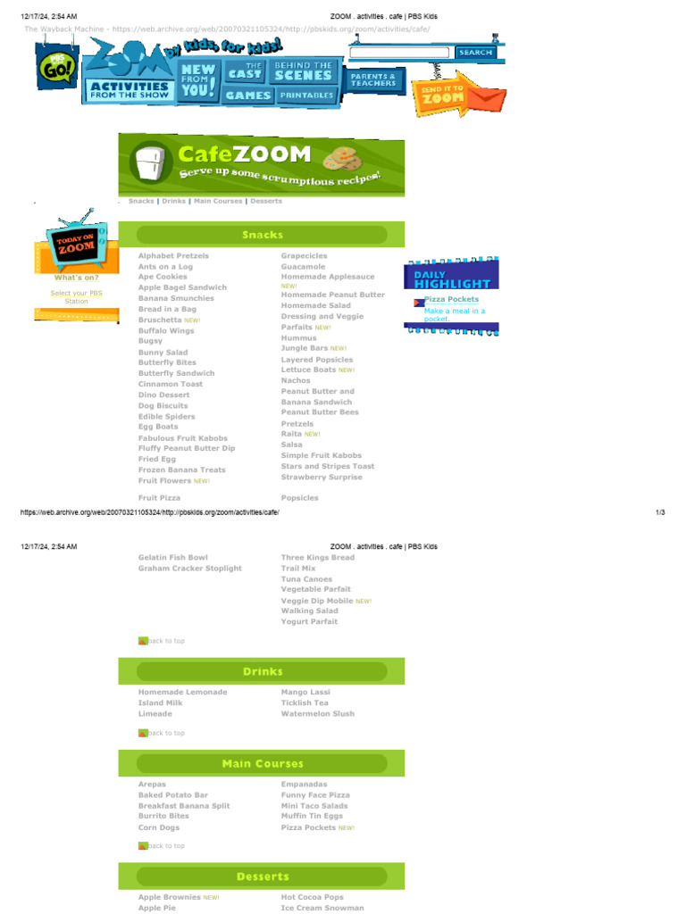 ZOOM - Activities - Cafe - PBS Kids | PDF | Cakes | Desserts