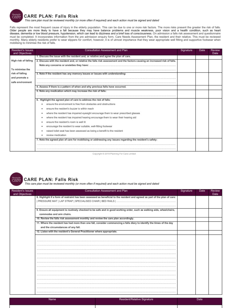 Falls Risk Care Plan 2019 | PDF | Risk | Medicine