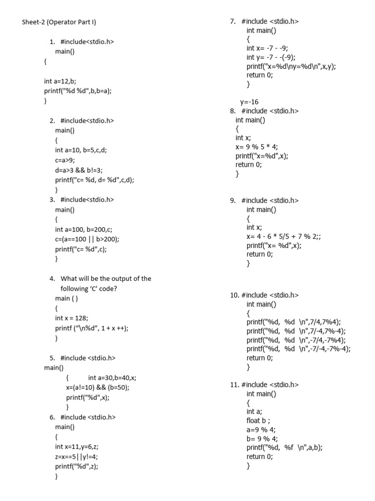 Sheet-2(operators)[1] | PDF | Computer Programming | Software Engineering