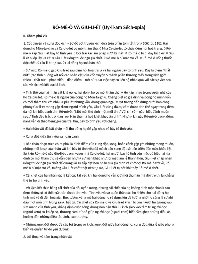 RÔ-MÊ-Ô VÀ GIU-LI-ÉT (Uy-li-am Sếch-xpia) : II. Khám phá VB | PDF