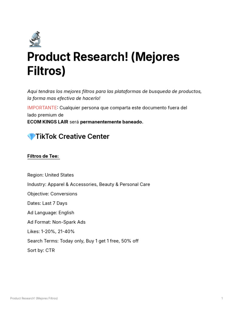 Product Research Mejores Filtros ECOM KINGS | PDF | Business | E Commerce