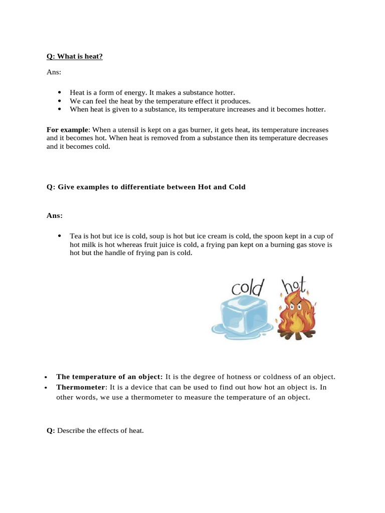 Heat and Temperature for Class 7 | PDF | Thermometer | Temperature