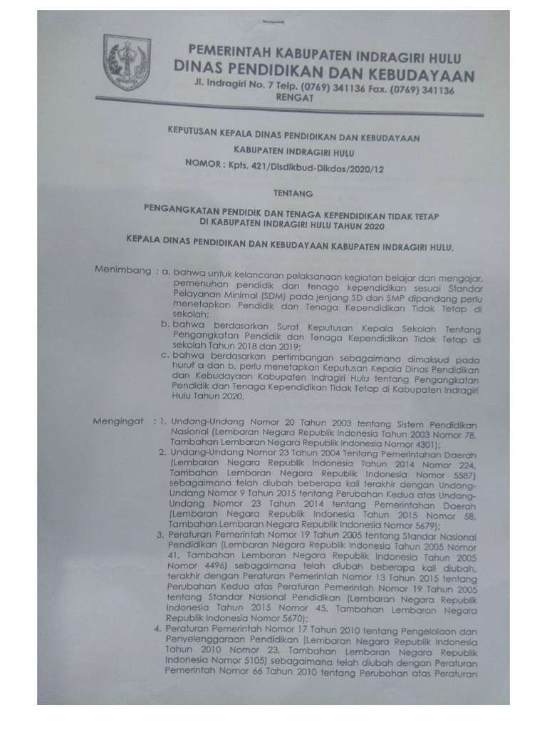 SK DINAS 2020 DEPAN | PDF