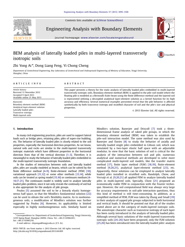 2013 Ai Z Y BEM analysis of laterally loaded piles in multi-layered TI soil | PDF | Finite ...