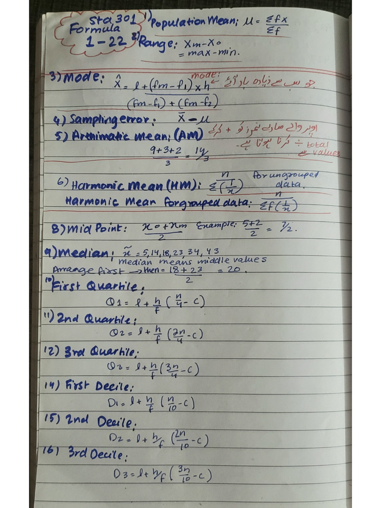 Sta301 Formulas | PDF