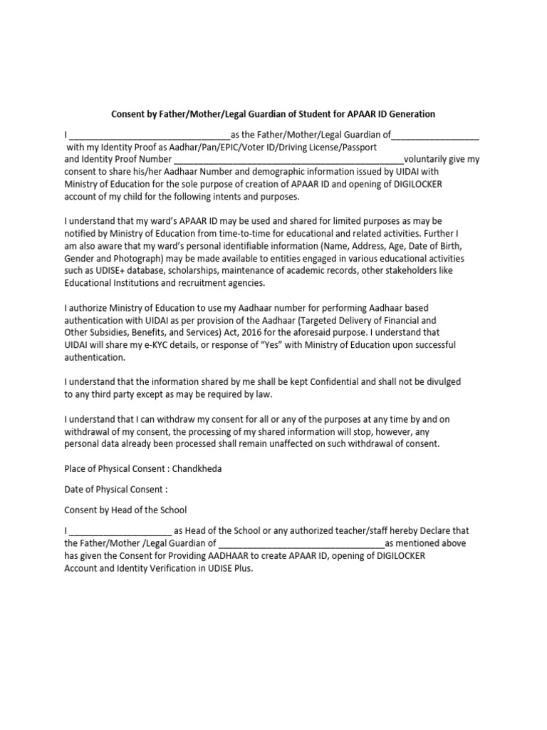 APAR Consent by Father | PDF