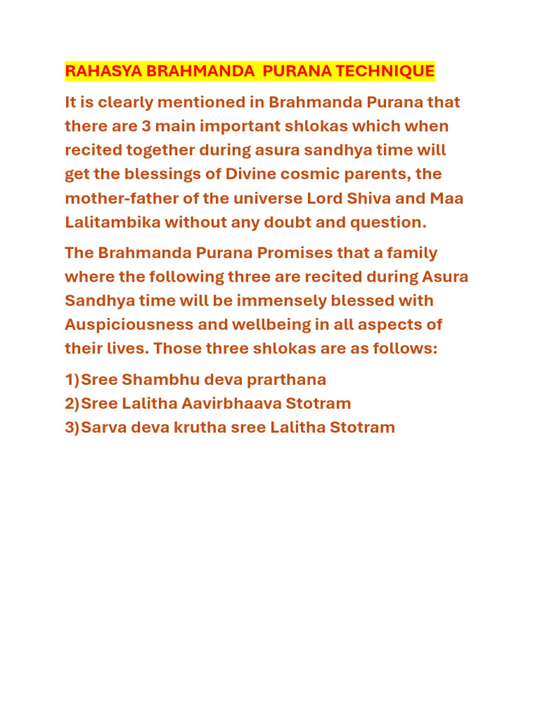 Rahasya Brahmanda Purana Technique | PDF