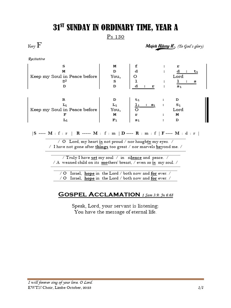 31st Sunday Ordinary Time Hymn | PDF