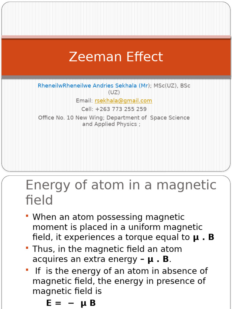 Zeeman Effect L6 | PDF | Atoms | Magnetism