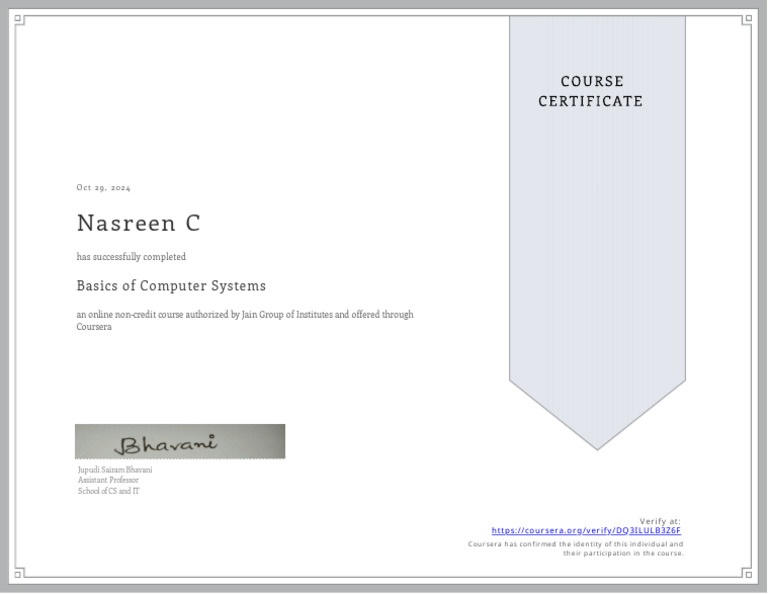 Basics of Computer Systems Course Completion | PDF