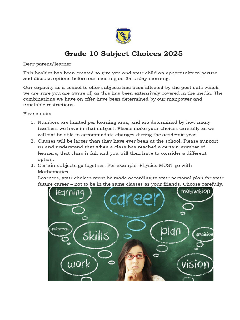 Grade 10 Subject Choice (2025) | PDF | Mathematics | Literacy