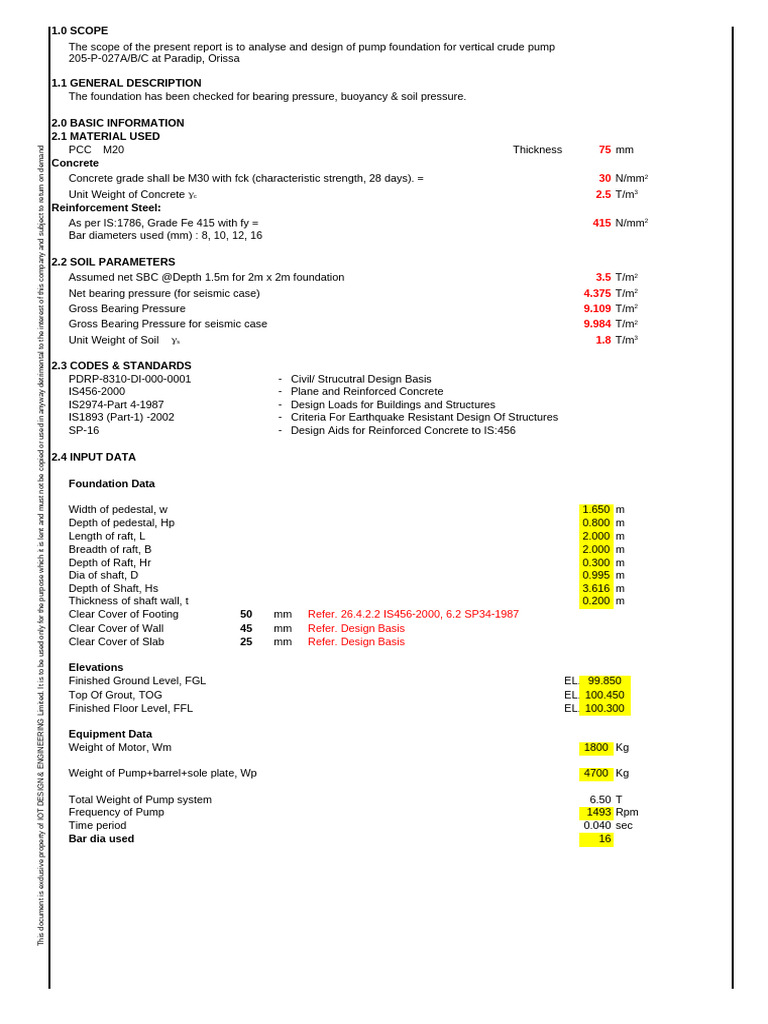 Pump Foundation Design Report for Paradip | PDF | Concrete | Reinforced ...