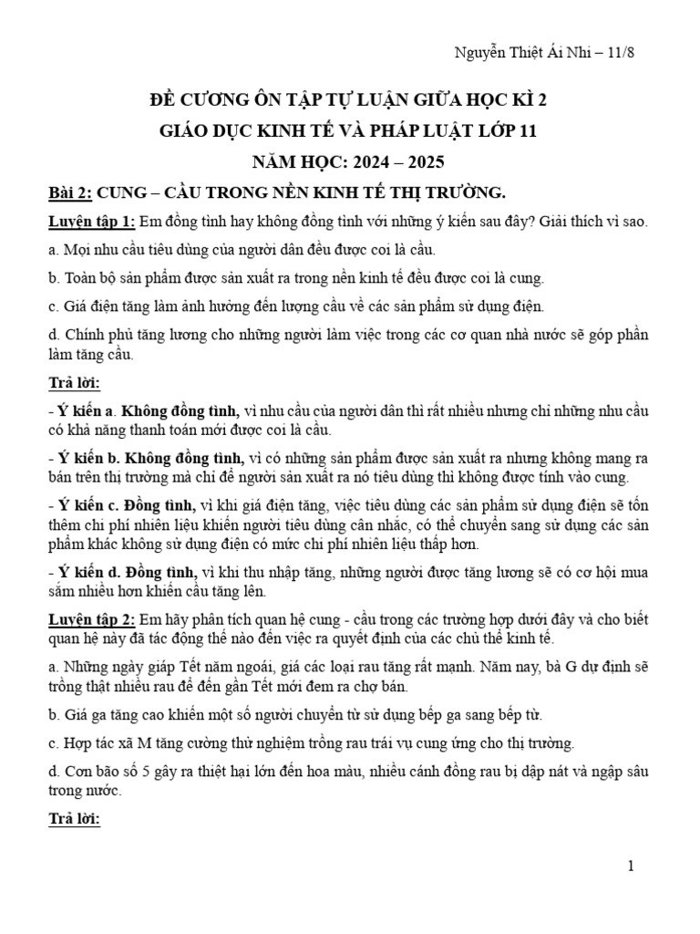 Tự Luận Ktpl Giữa Kì 2 | PDF