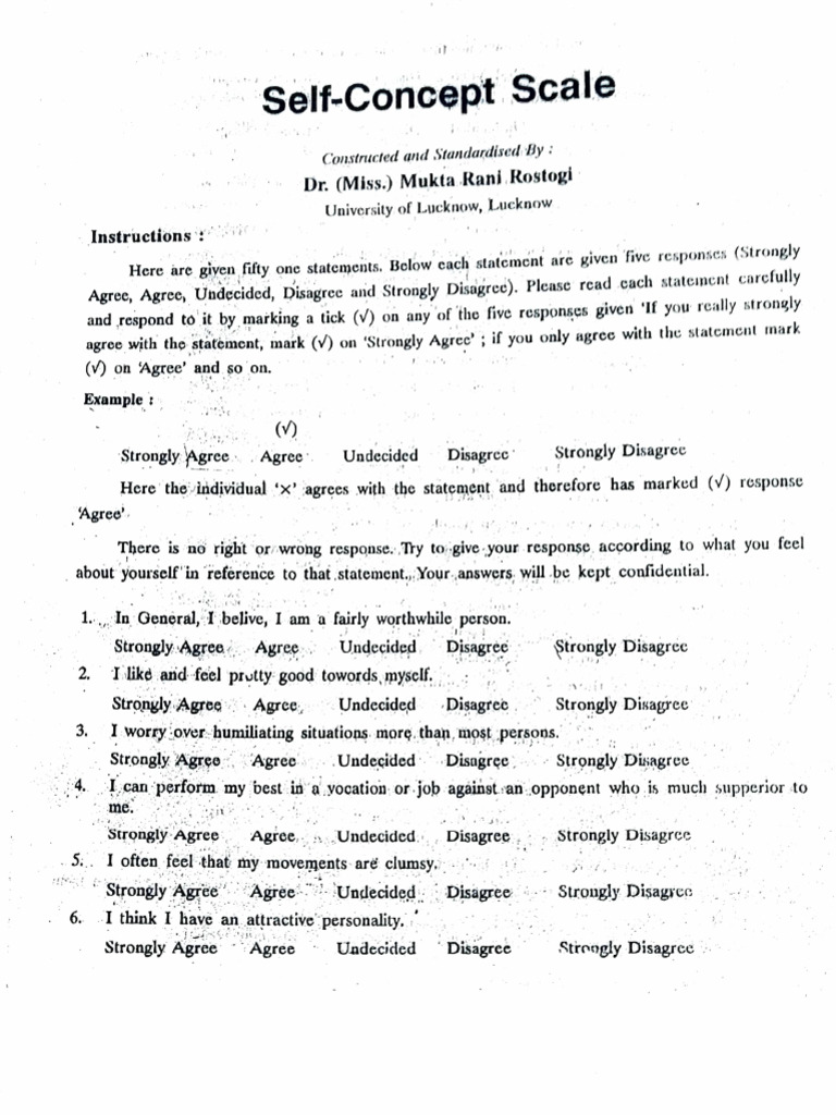 Self Concept Scale | PDF