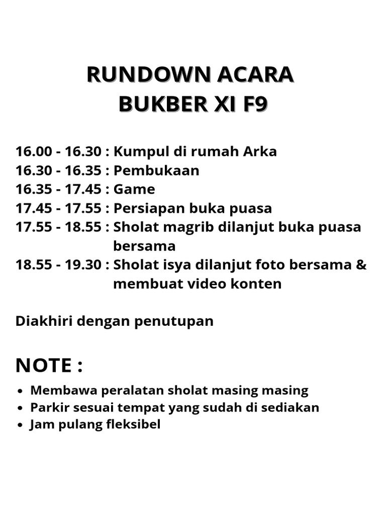Rundown Acara Bukber Xi f9 | PDF