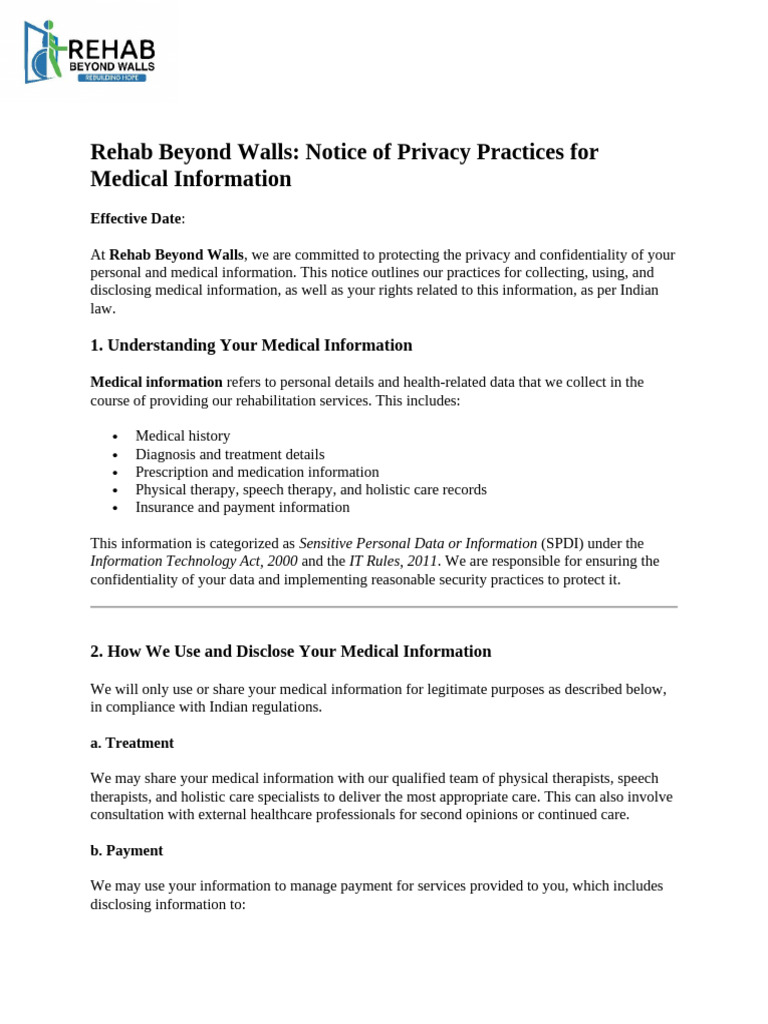 Notice of Privacy Practices - RBW | PDF | Medical Record | Physical Therapy