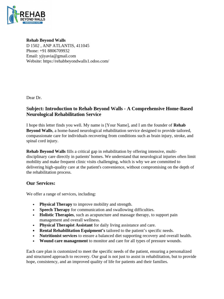 Letter of Introduction RBW | PDF | Physical Therapy | Clinical Medicine