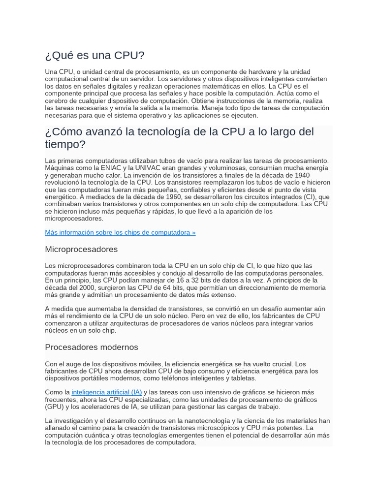 Qué es una CPU | PDF | Unidad Central de procesamiento | Microprocesador